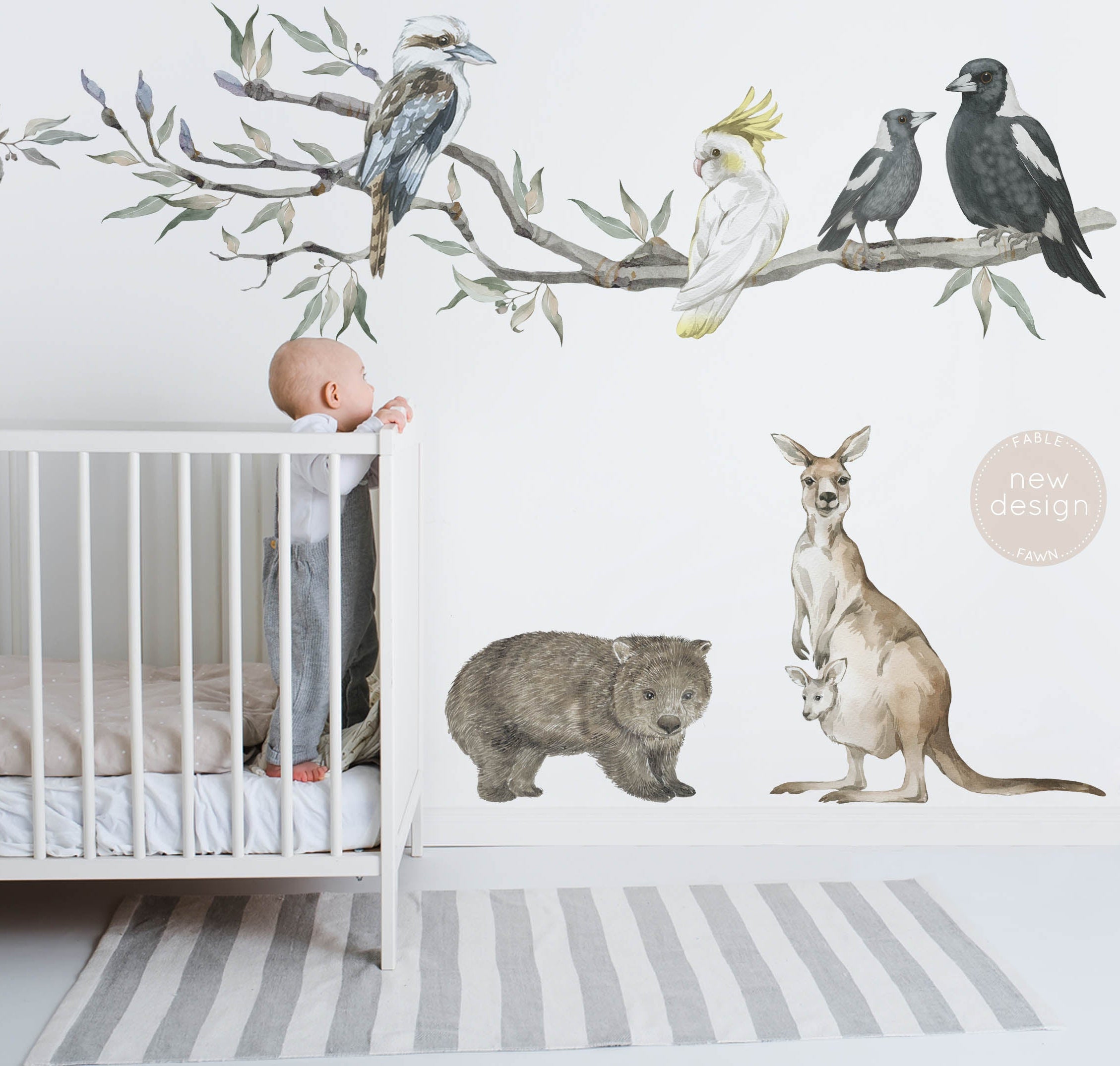 Extended Gum Tree Branch + Animals Wall Decal Set – Fable & Fawn ...
